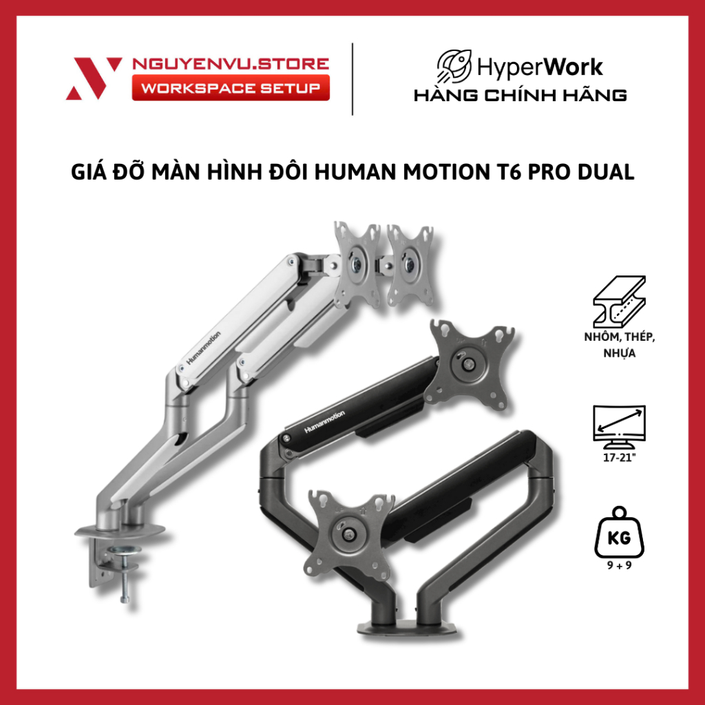 Giá đỡ màn hình đôi Human Motion T6 Pro Dual - Phù hợp màn 17~32" - Tải ...