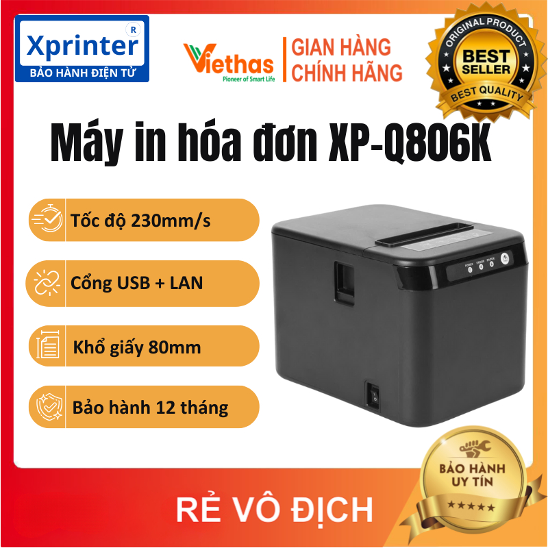 Máy in hóa đơn K80 Xprinter XP-Q806K Cổng USB + LAN in bill bằng Máy Tính, Máy Pos, Điện Thoại ...