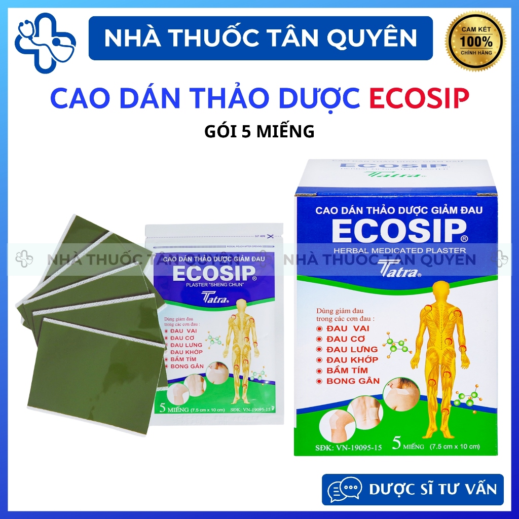 Miếng Dán Giảm Đau ECOSIP, Dùng Giảm Đau Lưng, Đau Vai, Đau Cơ, Túi 5 ...