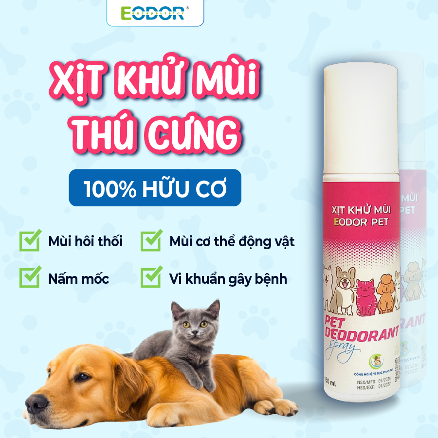 Xịt khử mùi thú cưng cao cấp EODOR PET 150ml. Công nghệ vi bọc phân tử ...