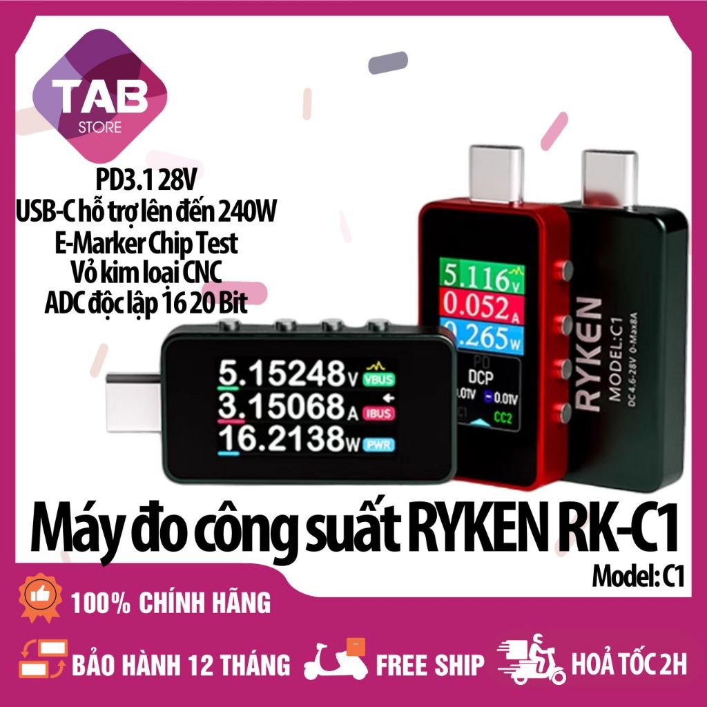 Máy Đo Công Suất RYKEN RK-C1 PD3.1 28V | USB-C 240W- E-Marker - Bảo ...