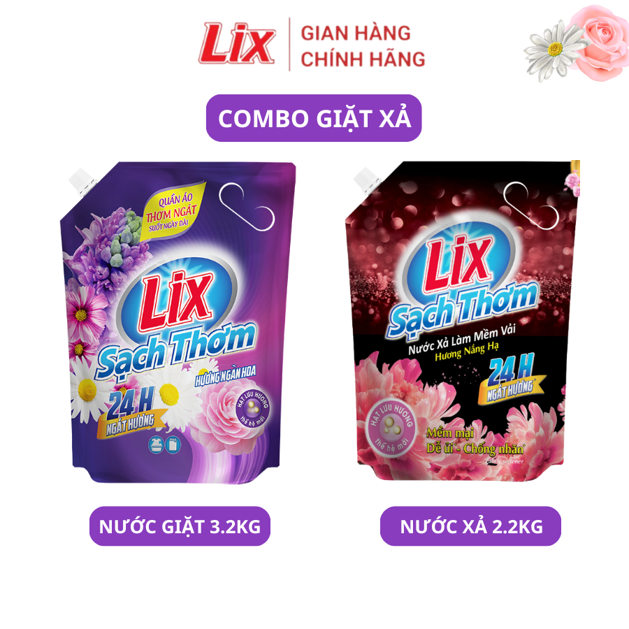 Combo nước giặt 3,2kg và nước xả 2,2kg hương nắng hạ lưu hương 24h ...