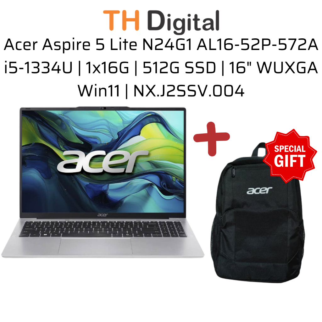 Laptop Acer Aspire 5 Lite N24G1 AL16-52P-572A i5-1334U ;1x16G ;512G SSD; 16" WUXGA; W11 NX.J2SSV ...