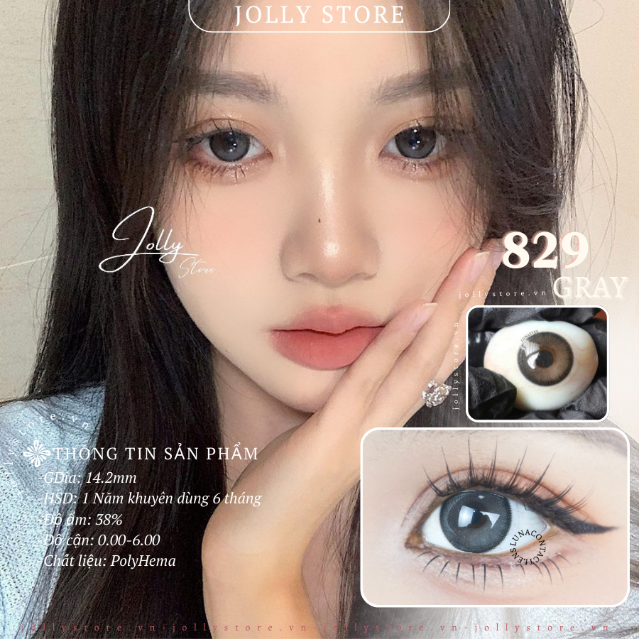 Lens Kính áp tròng 829 Gray LUNA EYES giãn vừa 14.2mm JOLLY STORE | Shopee Việt Nam