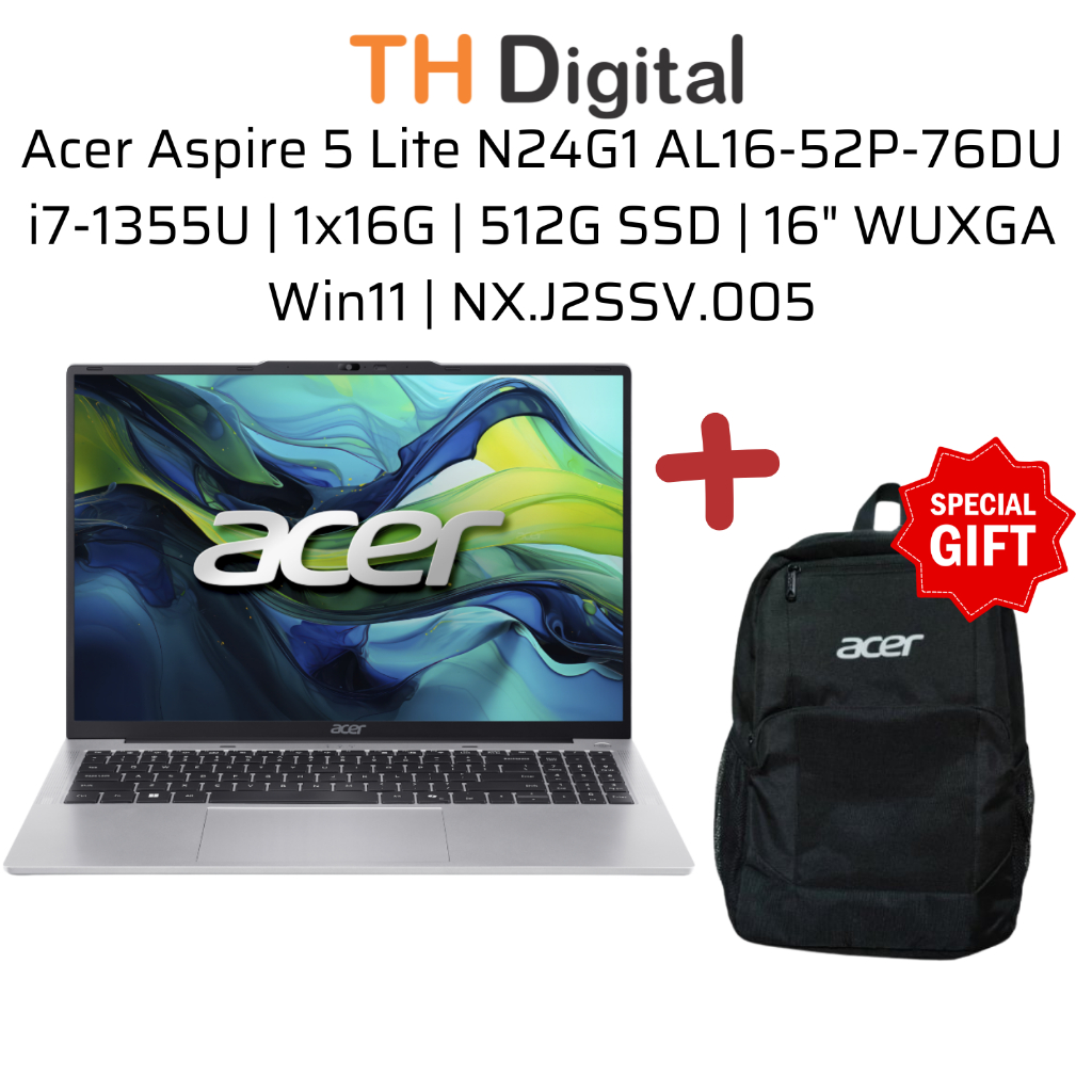 Máy tính xách tay Acer Aspire 5 Lite N24G1 (AL16-52P-76DU) i7-1355U/16G/512GB/16"/W11H NX.J2SSV ...