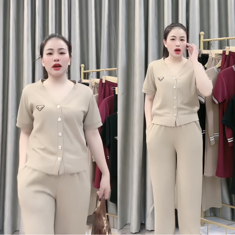 Sét tag Paris cộc tay khuy tim , quần suông đủ size S M L XL | Shopee Việt Nam