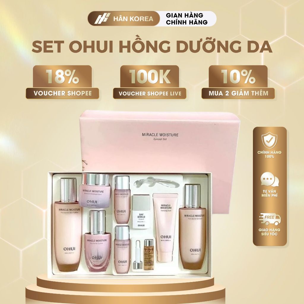 Set Ohui Hồng 8 món cấp ẩm sáng da, Combo trắng hồng, dưỡng ẩm, Full bộ ...