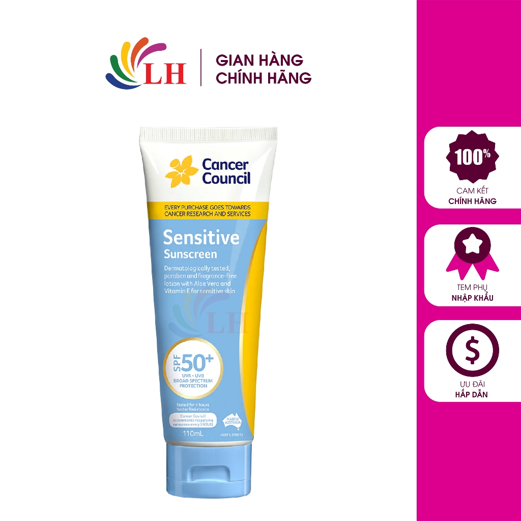 Kem chống nắng cho da nhạy cảm Cancer Council Sensitive Sunscreen SPF50 ...