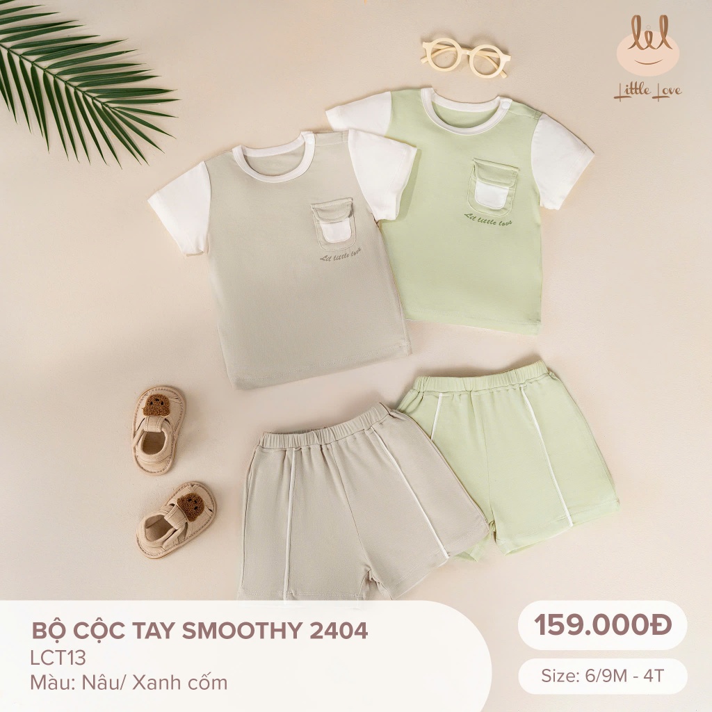 Bộ quần áo cộc tay thẳng chất vải smoothy dành cho trẻ từ 6m-4y little ...