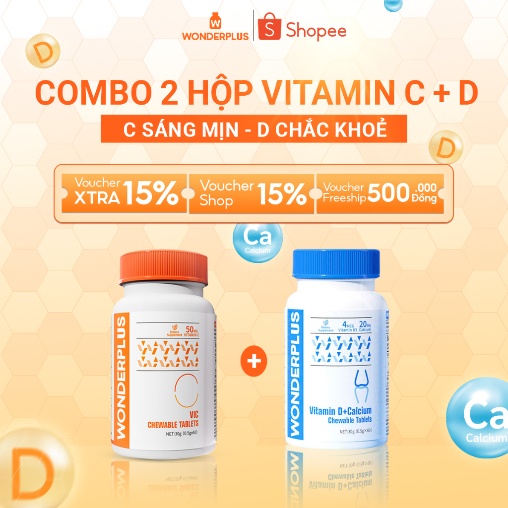 Combo Viên Nhai Bổ Sung Vitamin C 60 Viên + Vitamin D Wonderplus Giúp ...