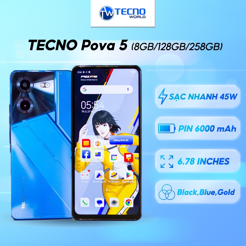 Điện thoại Tecno Pova 5,ram 8GB,pin 6000mAh,sạc nhanh 45w Chính Hãng | Shopee Việt Nam