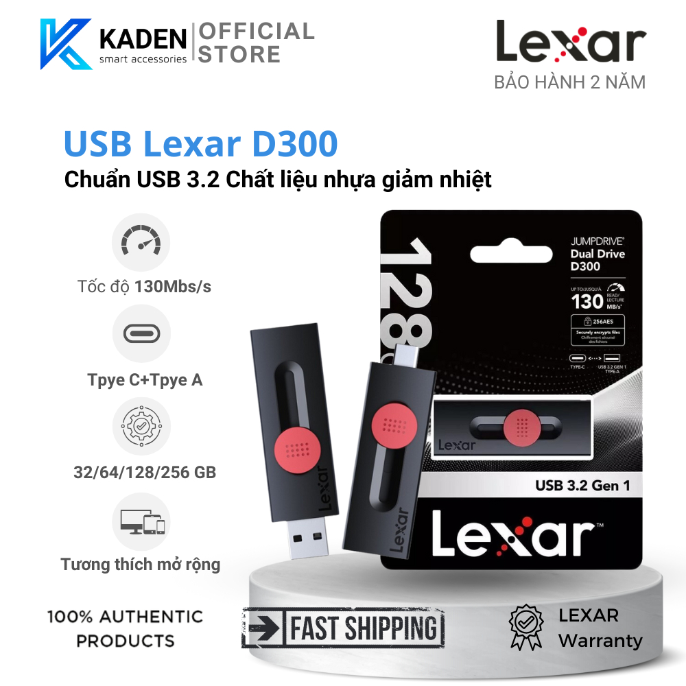 USB Lexar D300 32GB/ 64GB/ 128GB/ 256GB, Chuẩn USB 3.2, Tốc độ đọc ...