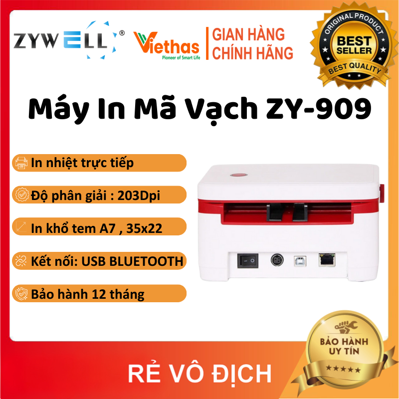 Máy In Nhiệt ZYWELL ZY-909 USB + BLUETOOTH, In Đơn Hàng Kèm Khay Đựng ...