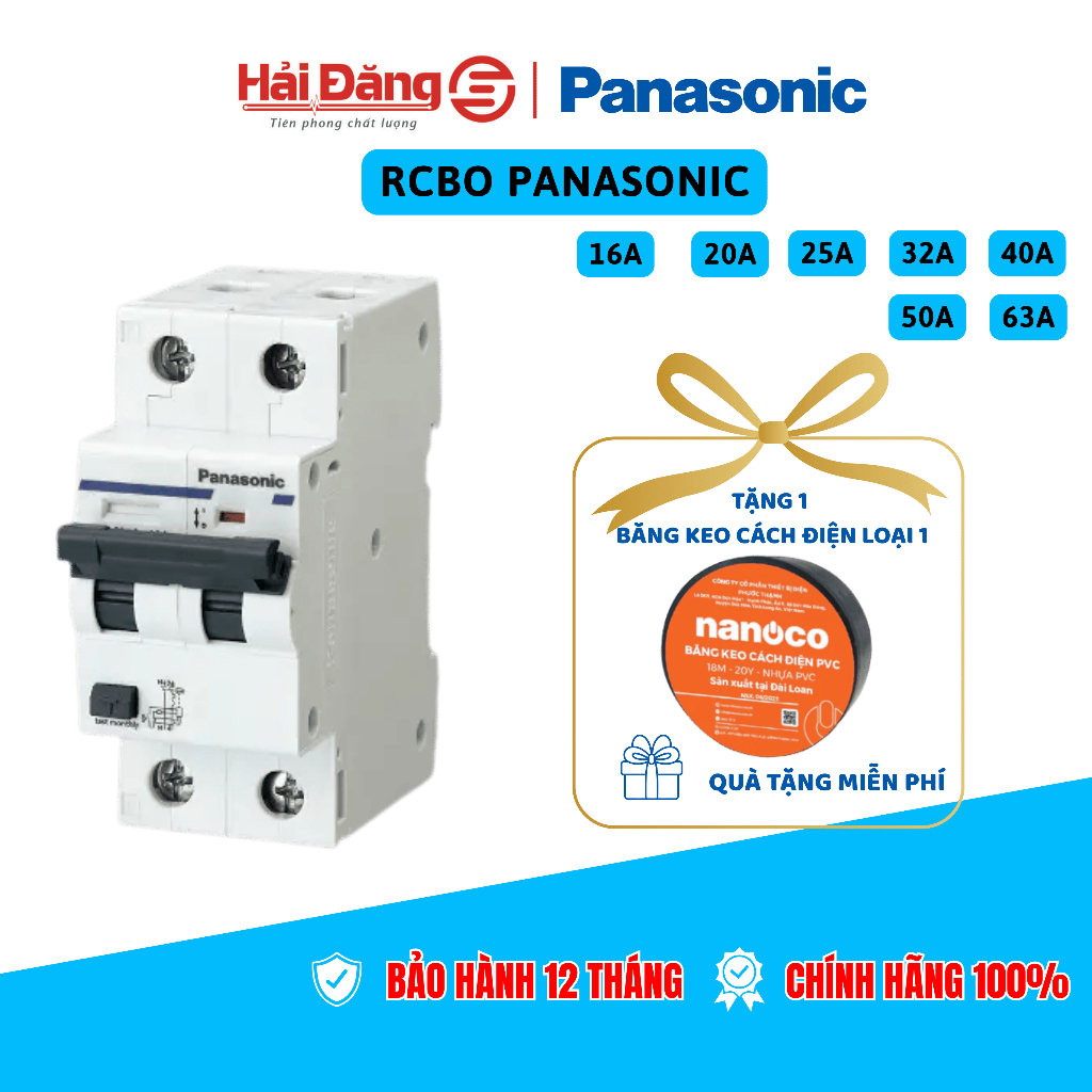 CB chống giật Panasonic RCBO 16A, 20A, 25A, 32A, 40A, 50A, 63A - Aptomat chống giật & bảo vệ quá ...