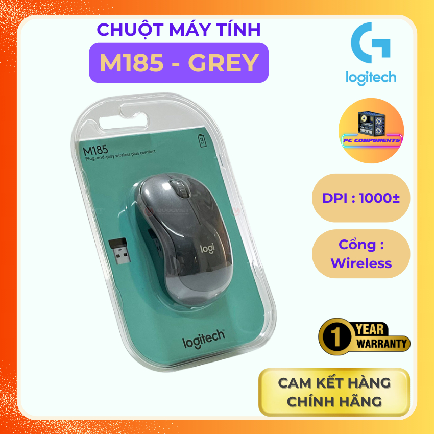 Chuột không dây Logitech M185 - GREY |Wireless|DPI1000|Hàng chính hãng ...