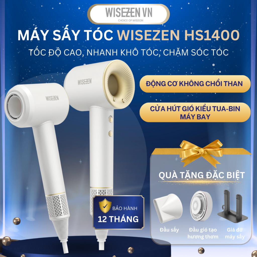 WISEZEN HS1400 Máy sấy tóc tốc độ cao – Động cơ 110K RPM, trải nghiệm sấy khô nhanh. | Shopee ...