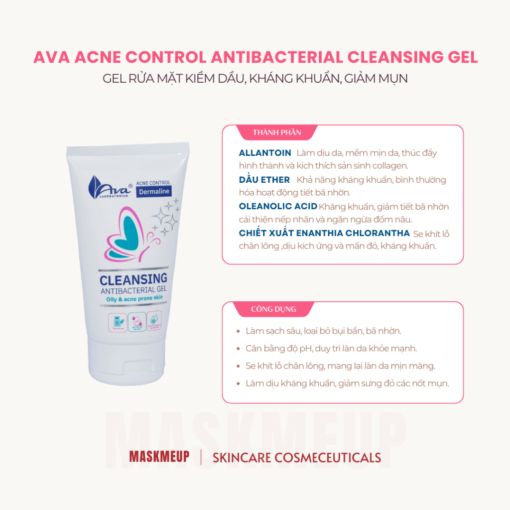 Gel rửa mặt kiềm dầu AVA ACNE CONTROL - antibacterial cleansing gel ...