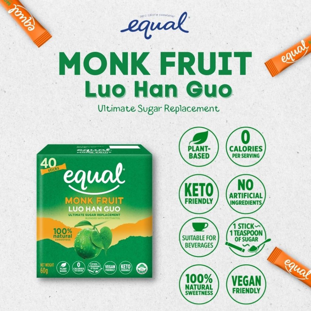 EQUAL ++ HỘP L.H.QUẢ 60g / 40 que ++ ĐƯỜNG QUE LA HÁN QUẢ Monk Fruit ...