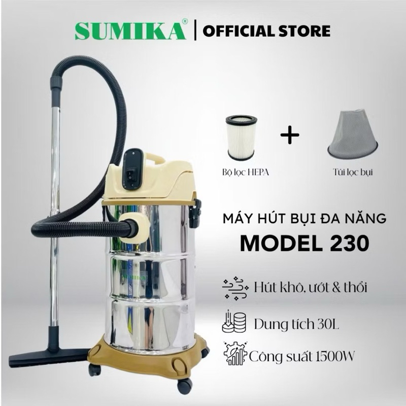 [Chính hãng] Máy hút bụi đa năng SUMIKA 230, công suất 1500W, thùng chứa 30L, hút bụi, hút nước ...