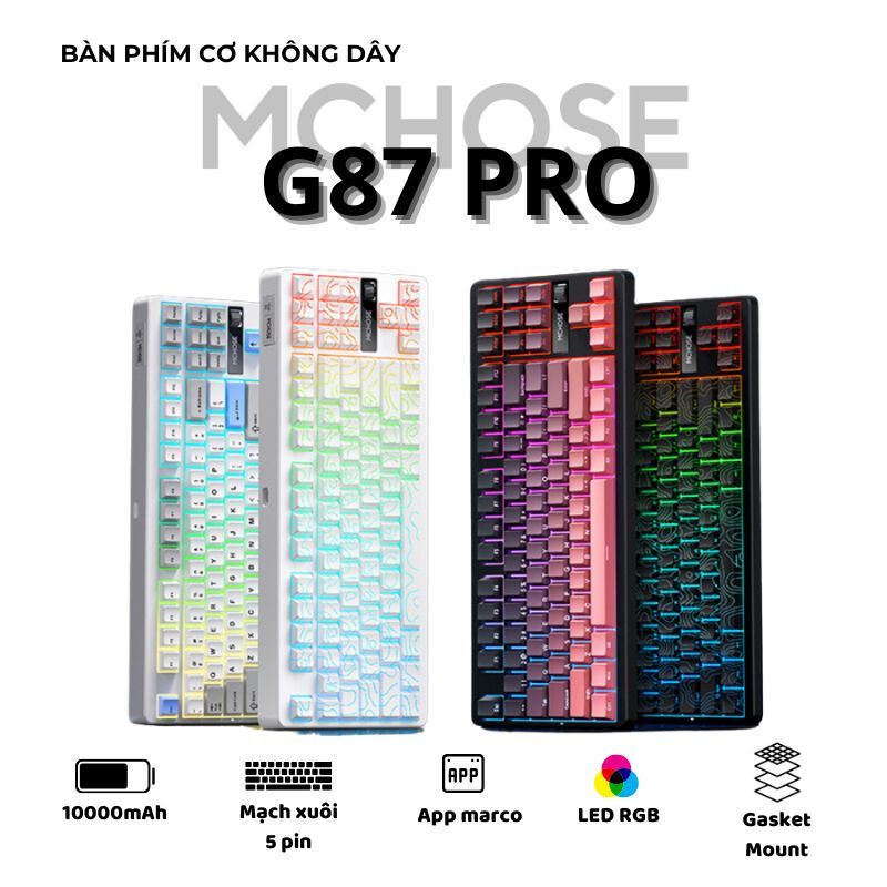 Bàn phím cơ không dây MCHOSE G87 - 3 mode kết nối - Led RGB - Layout 87 ...