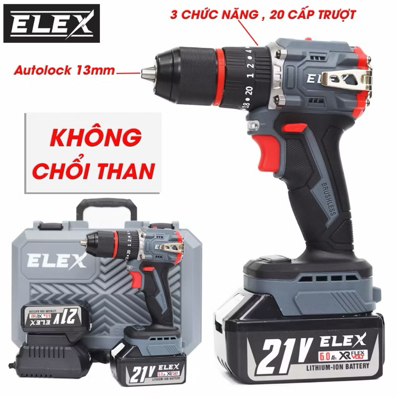 [Chính hãng] Máy Khoan Pin ELex 13mm EL-ID1365BL 3 Chức Năng Động Cơ Không Chổi Than | Shopee ...