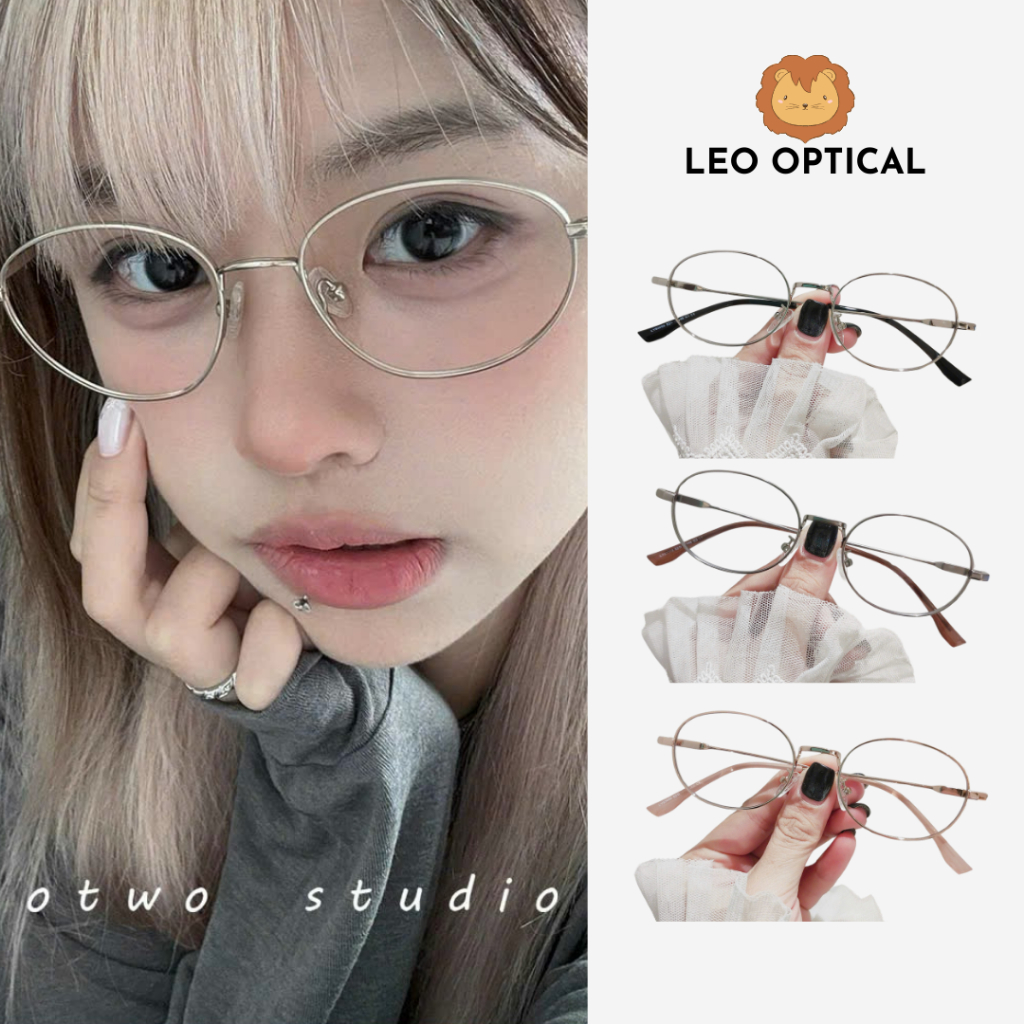 [𝐕𝐈𝐏] Kính mắt kim loại vintage titanium cao cấp oval dẹt không han gỉ LEO OPTICAL LY83059 ...