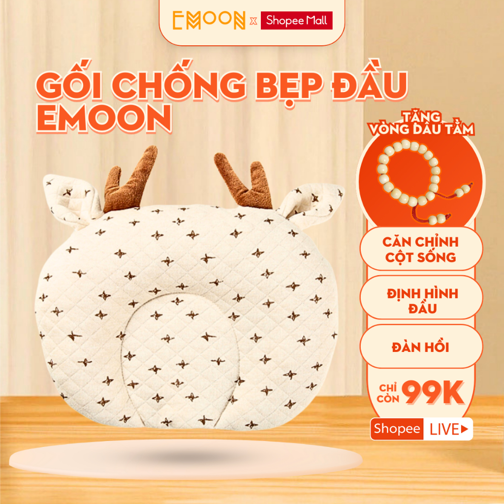 Gối cao su non cho bé EMOON chống bị bẹp đầu sơ sinh giúp định hình đầu,chất liệu êm ái thấm hút ...