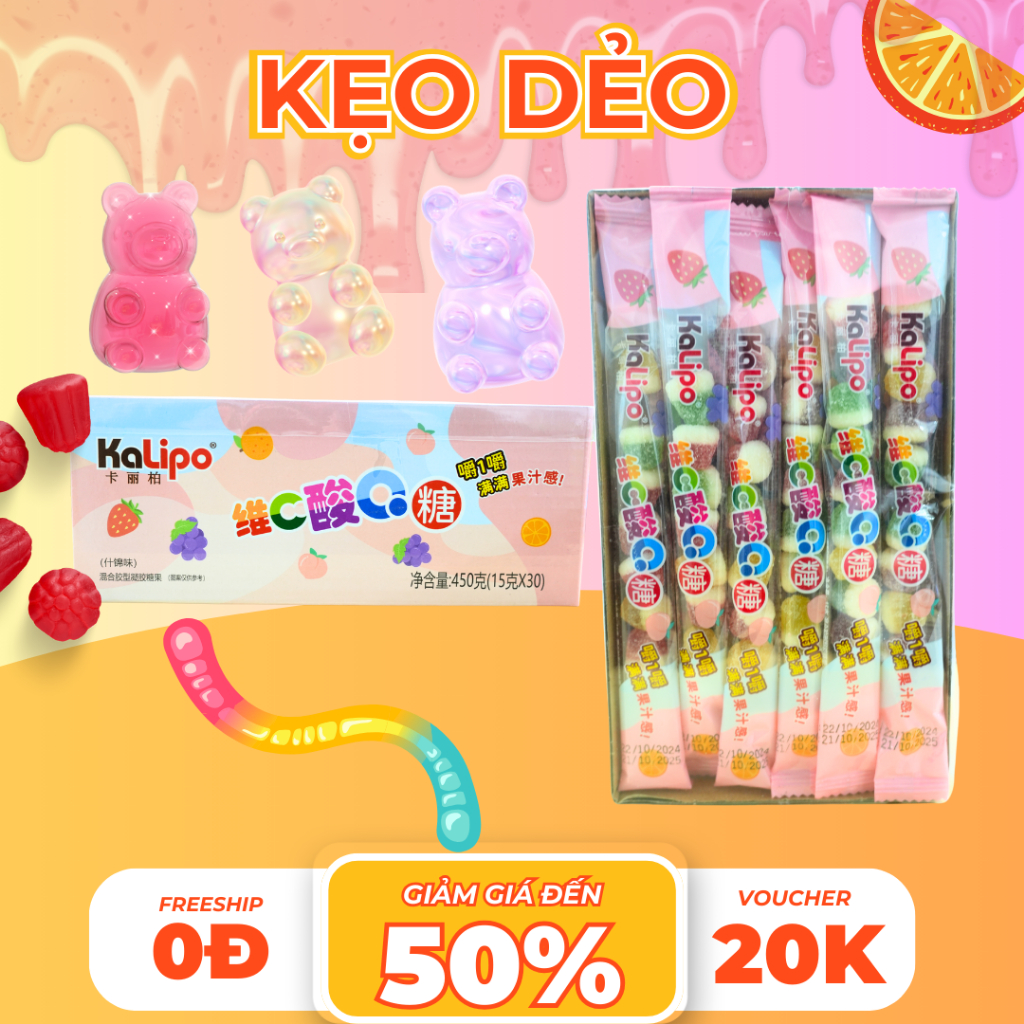 Kẹo Dẻo KALIPO Mix Vị, Kẹo Dẻo Hương Vị Trái Cây, Vitamin C, Không Chảy ...