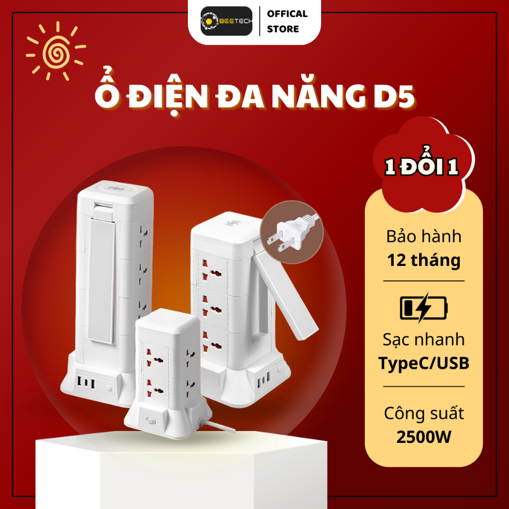 Ổ Cắm, Ổ Cắm Điện Đa Năng D5 Sạc Nhanh USB TypeC 20W Cầu Chì Tự Ngắt Cổng Chống Giật - BeeTech ...