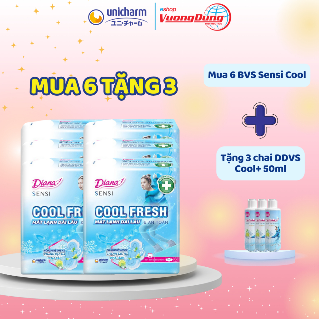 [TẶNG 3 CHAI DDVS] Combo 6 Băng vệ sinh Diana SenSi Cool Fresh siêu ...