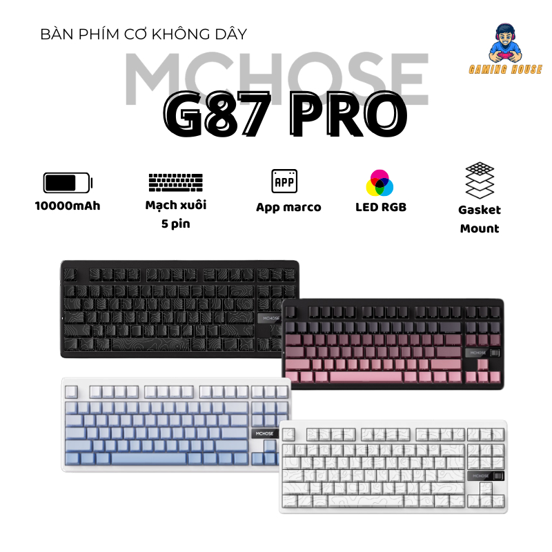 Bàn phím cơ không dây MCHOSE G87 - 3 mode kết nối - Led RGB - Layout 87% - Gasket Mount ...