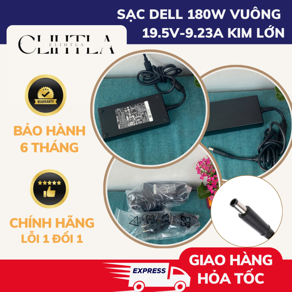 Sạc laptop Dell 180W Vuông 19.5V-9.23A Kim Lớn ( Dùng cho Dell Precision M4600, m4700, m4800 ...