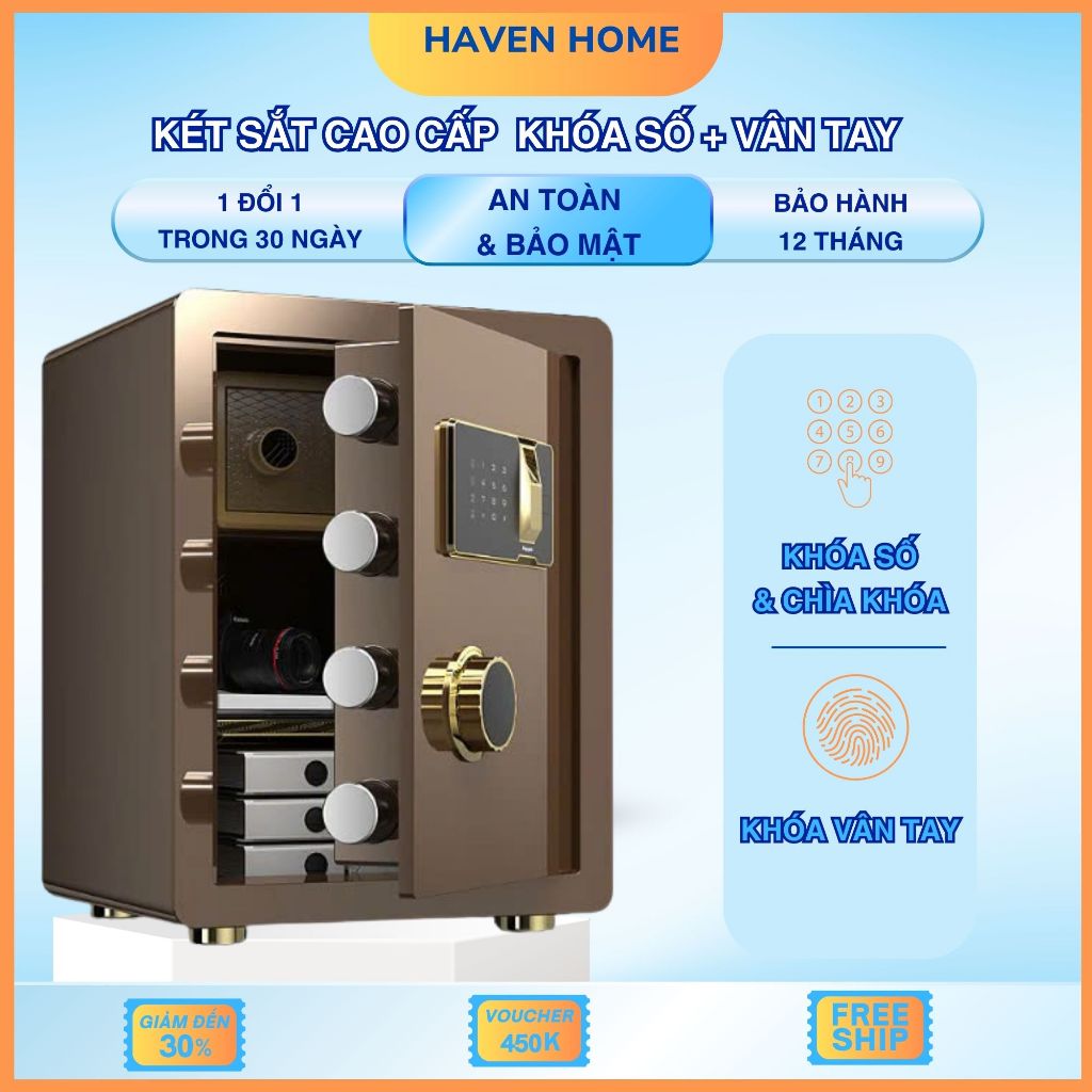 Két Sắt HAVENHOME Két Sắt Hiện Đại Mở Khóa Vân Tay&Khóa Số 2 Màu Đen Nâu Được Làm Từ Thép Cán ...