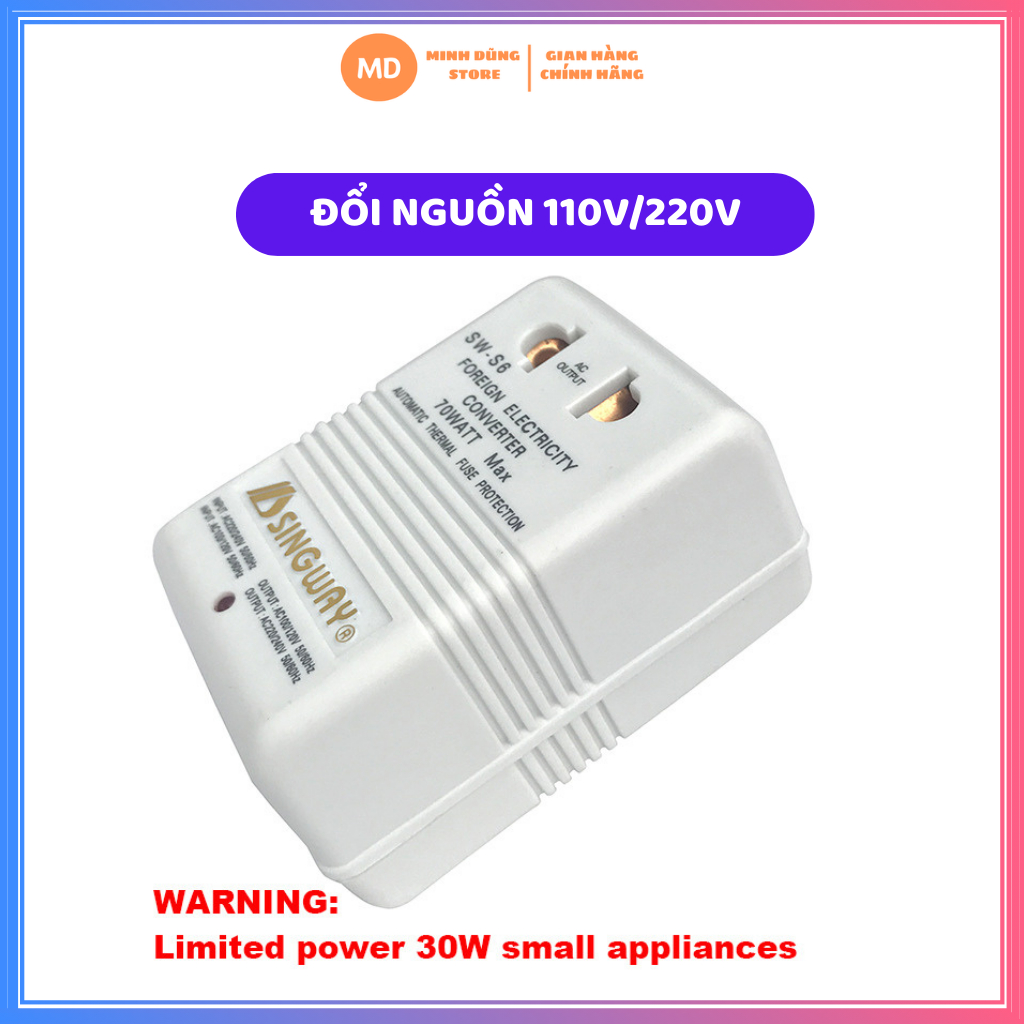 [Màu trắng] Cục đổi nguồn điện 220v sang 110v của Nhật SINGWAY - Đổi nguồn 110v sang 220v - Chỉ ...