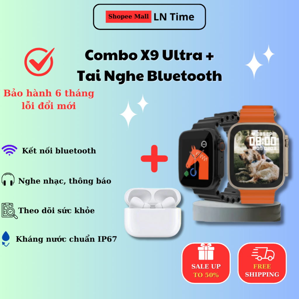 Đồng hồ thông minh X9 Ultra combo tai nghe bluetooth không dây đồng hồ thông minh thể thao theo ...