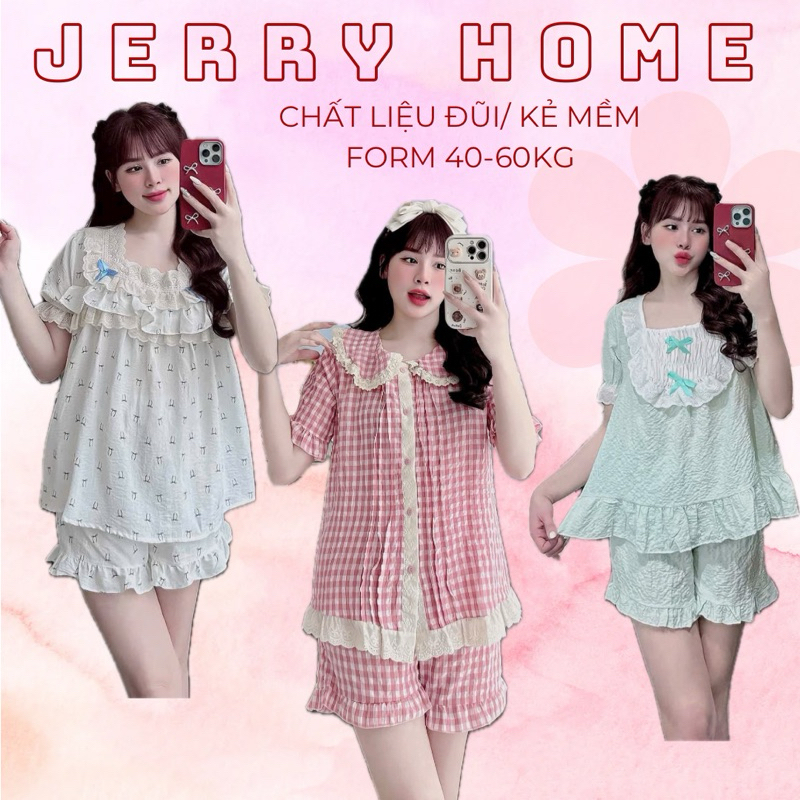 Đồ Bộ Freesize 40-60kg, Pijama Nữ Mặc Nhà Cộc Đùi Chất Liệu Kẻ Caro Mềm ...