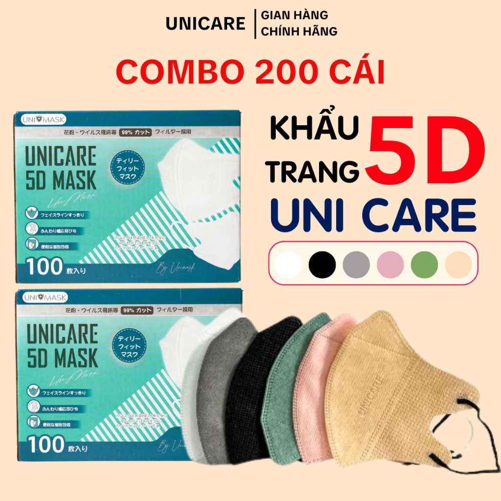 [Combo 200 chiếc] Khẩu Trang 5D Unicare Chống Tia UV, Khẩu Trang Chống Bụi, Kháng Khuẩn Không ...