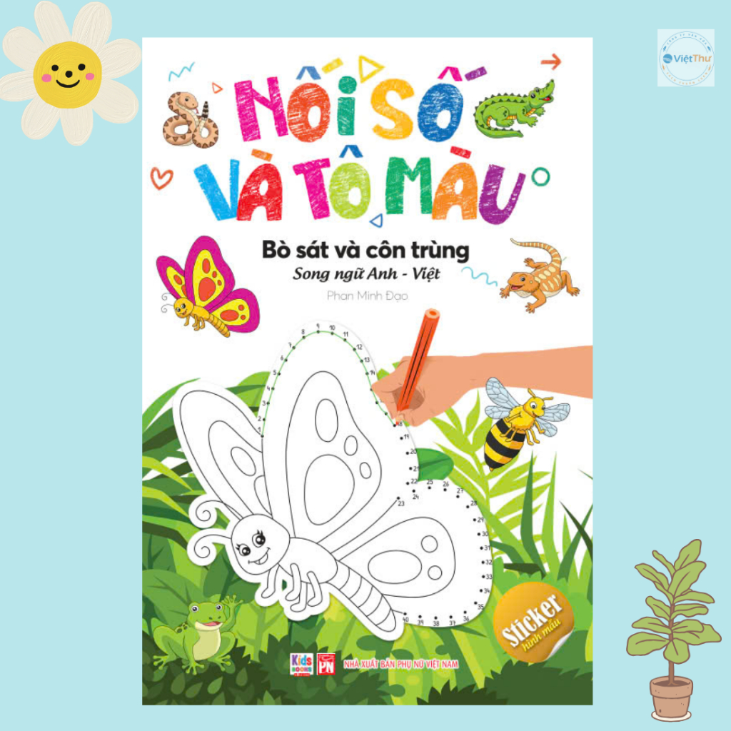 Sách tô màu song ngữ - Nối Số Và Tô Màu - Bò Sát Và Côn Trung + Sticker ...