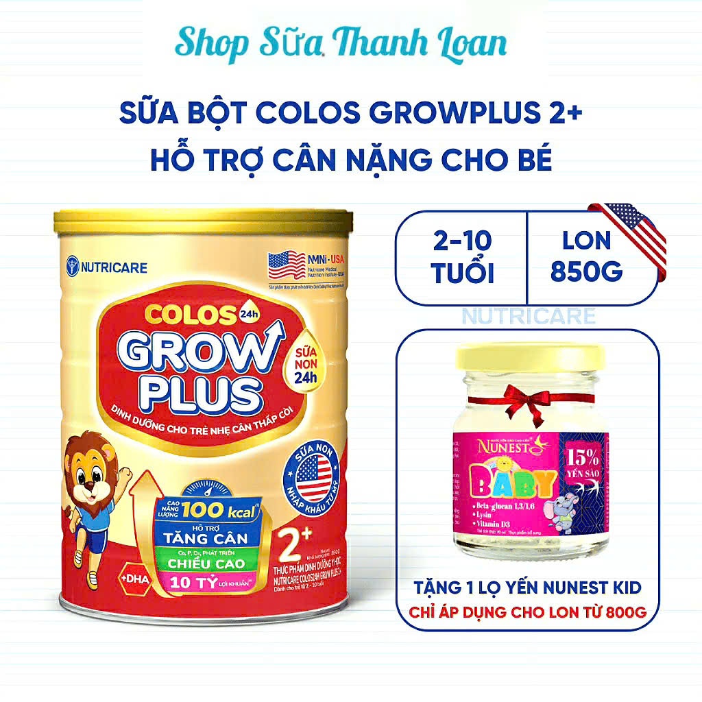 (HSD T5-2027) (Tặng Yến) Sữa Bột Nutricare Colos 24h Grow Plus 2+ Giúp Trẻ Phát Triển Toàn Diện ...