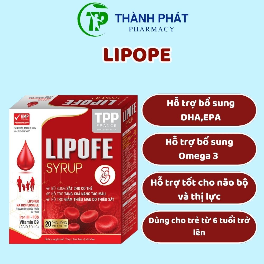 Ống uống LIPOFE SYRUP TPP - Bổ sung sắt, hỗ trợ tăng khả năng tạo máu giảm thiếu máu do thiếu ...