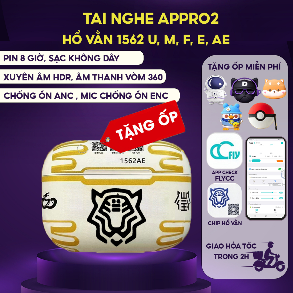 Tai nghe bluetooth hổ vằn tai nghe không dây nhét tai Pro 2 chip 1562F ...