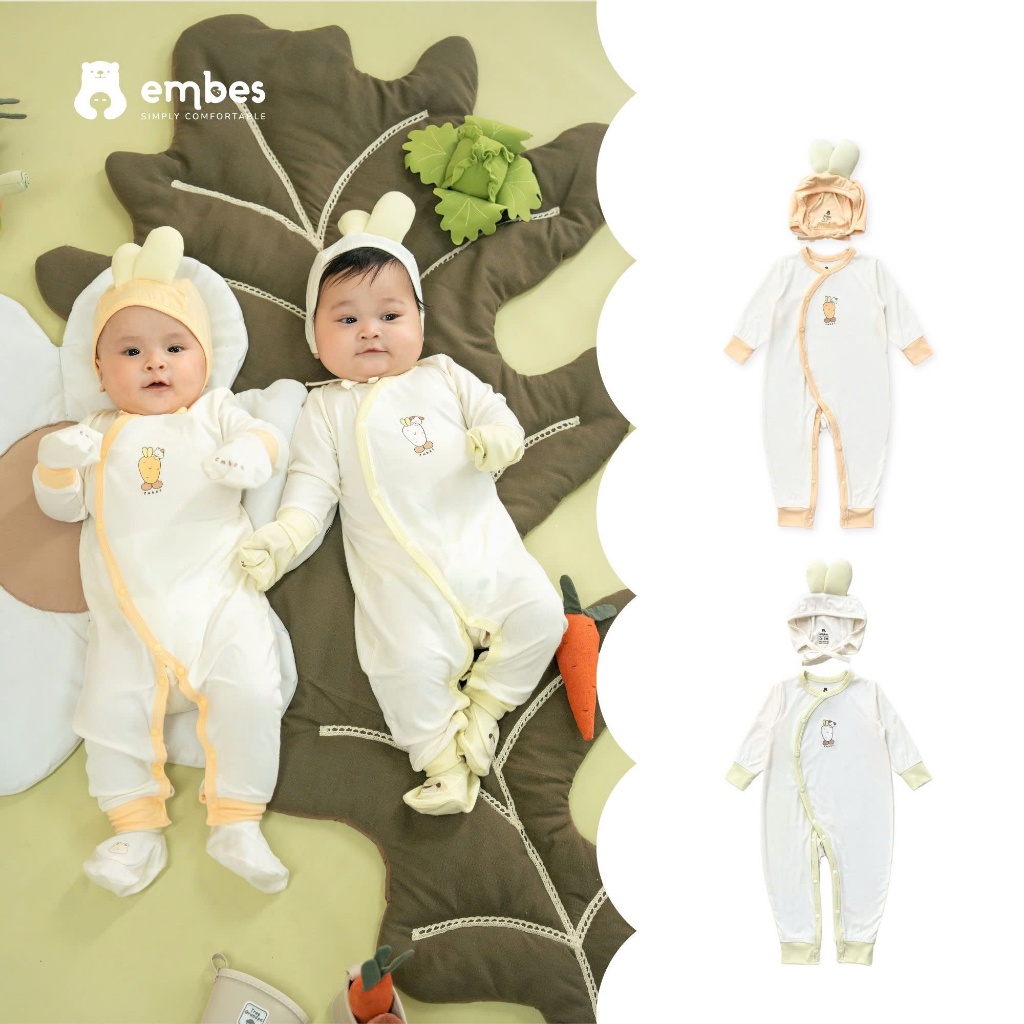 Bộ Bodysuit Sơ Sinh Cho Bé Embes Newborn, Bộ Body Kèm Mũ In Họa Tiết ...