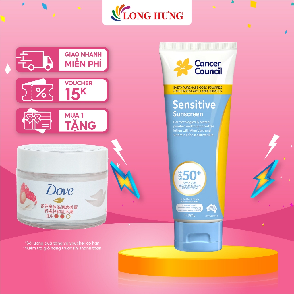 Kem chống nắng cho da nhạy cảm Cancer Council Sensitive Sunscreen SPF50 ...