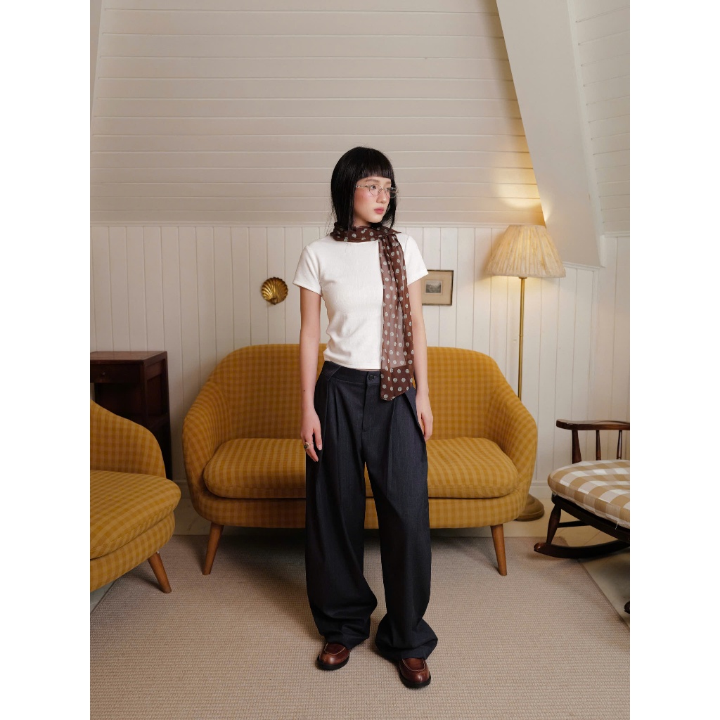 Kuchimachic - [Jessie Pants] Quần suông ống rộng dập li giữa màu xanh ...