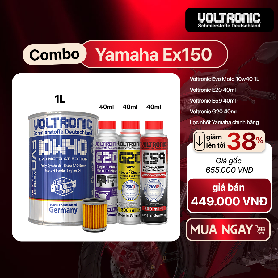 Combo nhớt Voltronic Evo Moto 10w40 dành riêng cho Yamaha Exciter 135, 150 155 (súc động cơ, lọc ...
