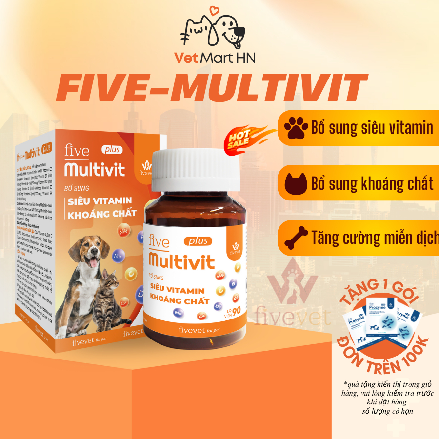 Five-Multivit plus bổ sung vitamin và khoáng chất cho vật nuôi tăng sức khỏe toàn diện - Lọ 90 ...