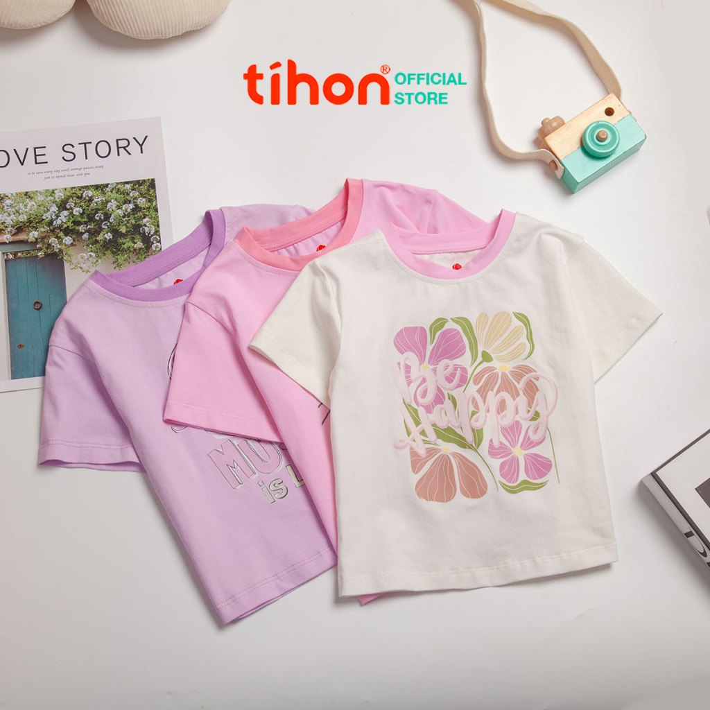 Áo thun bé gái TIHON cao cấp chất liệu cotton in họa tiết xinh xắn cho ...