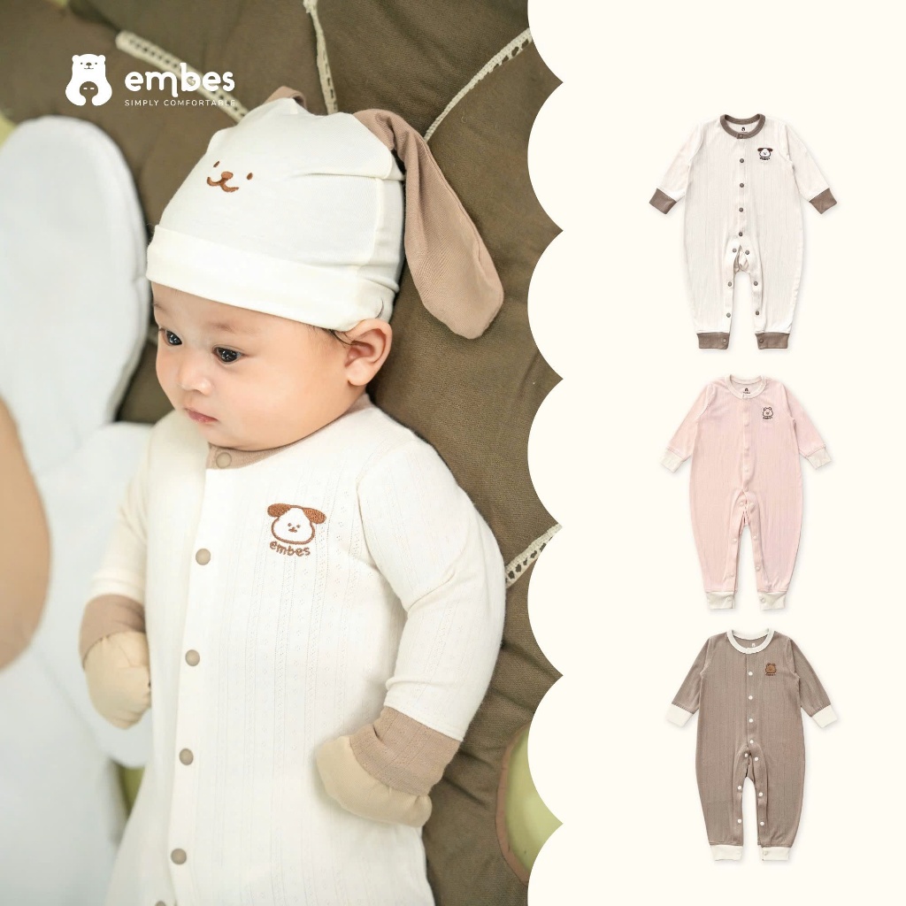 Bộ Bodysuit Sơ Sinh Cho Bé Embes Newborn, Bộ Body In Họa Tiết Ngực Cúc ...