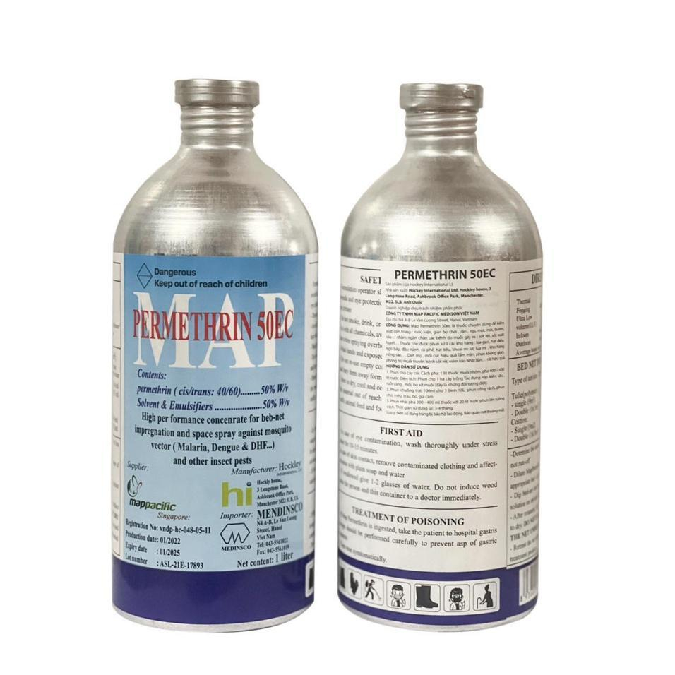 CHAI NHÔM 1L THUỐC D.IỆ.T MUỖI MAP PERMETHRIN 50EC XUẤT XỨ ANH QUỐC, T.IÊ.U D.IỆ.T CÔN TRÙNG SÂU ...