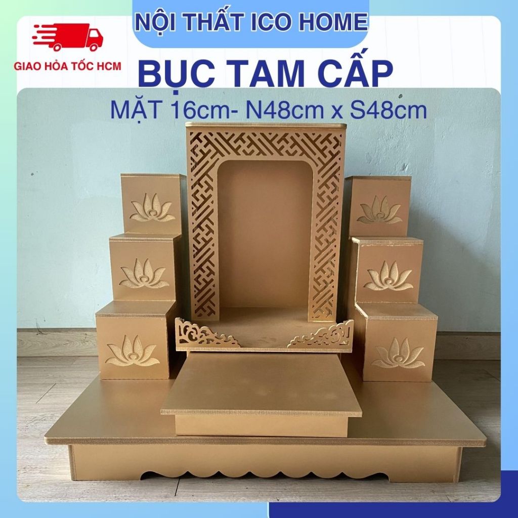 Bục Tam Cấp Bàn Thờ Thần Tài Ông Địa màu vàng gold mặt 16cm - ICO HOME ...